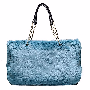 Yu He Womens' Faux fur Messenger Crossbody Shoulder Bag Satchel Tote Handbag (Blue)