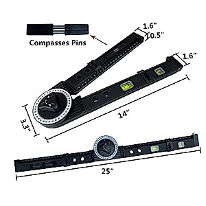 N/A Angle Finder Tool,With Level Function，Featuring Precision Laser Engraved Scales，14-Inch Miter Saw Protractor,Applicable To All Building Trades