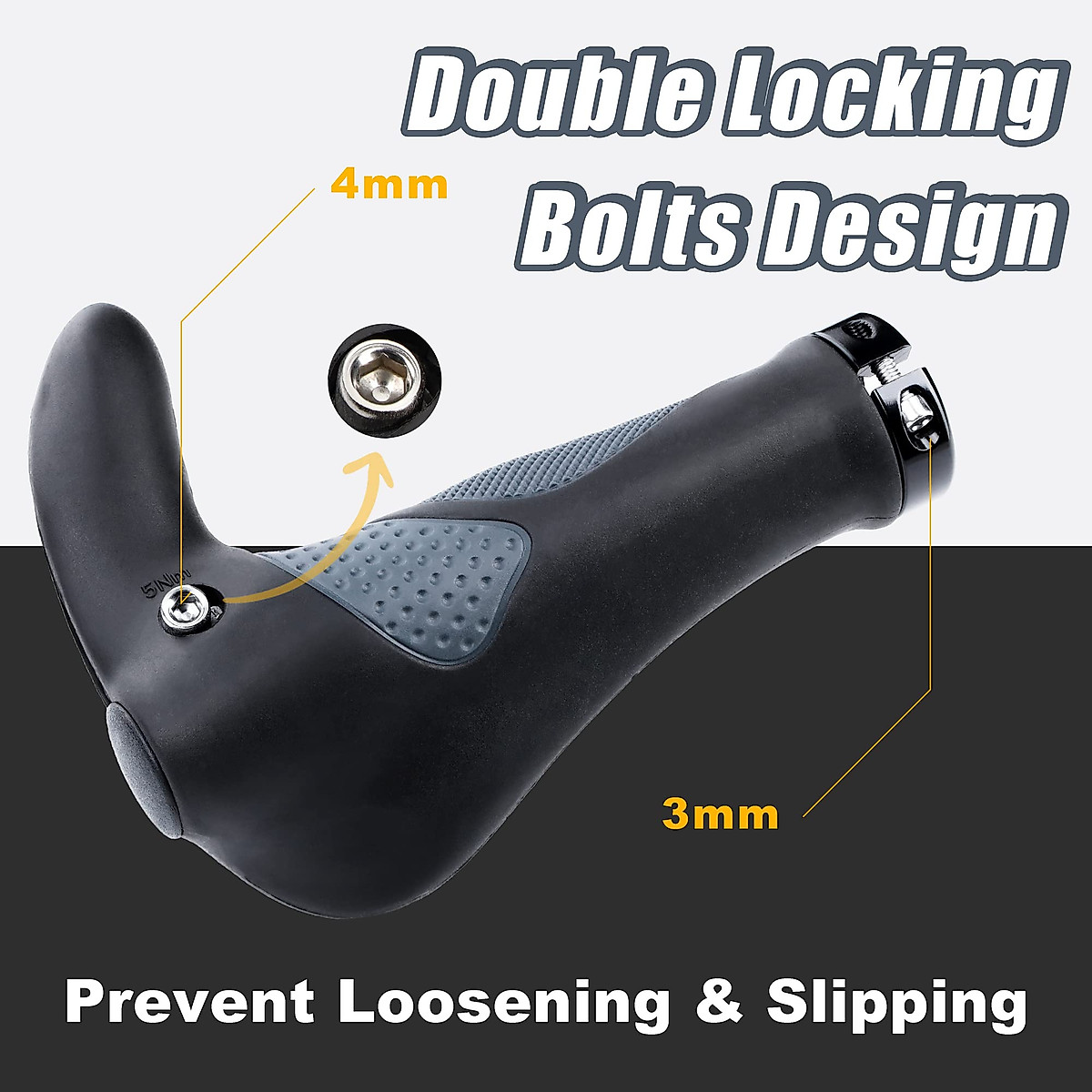 CyclingDeal Mountain Bike Bicycle Handlebar Grips - with Specialized Ergonomic & Anti-Slip Design for MTB & Hybrid Bikes - 1 Pair of Soft Gel Grips - Grips with Bar Ends