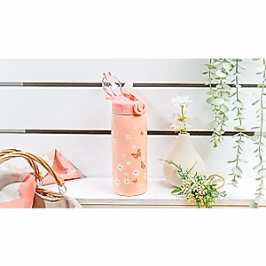 Zak Designs Water Bottle for Travel and At Home, 19 oz Vacuum Insulated Stainless Steel with Locking Spout Cover, Built-In Carrying Loop, Leak-Proof Design (Daisies)