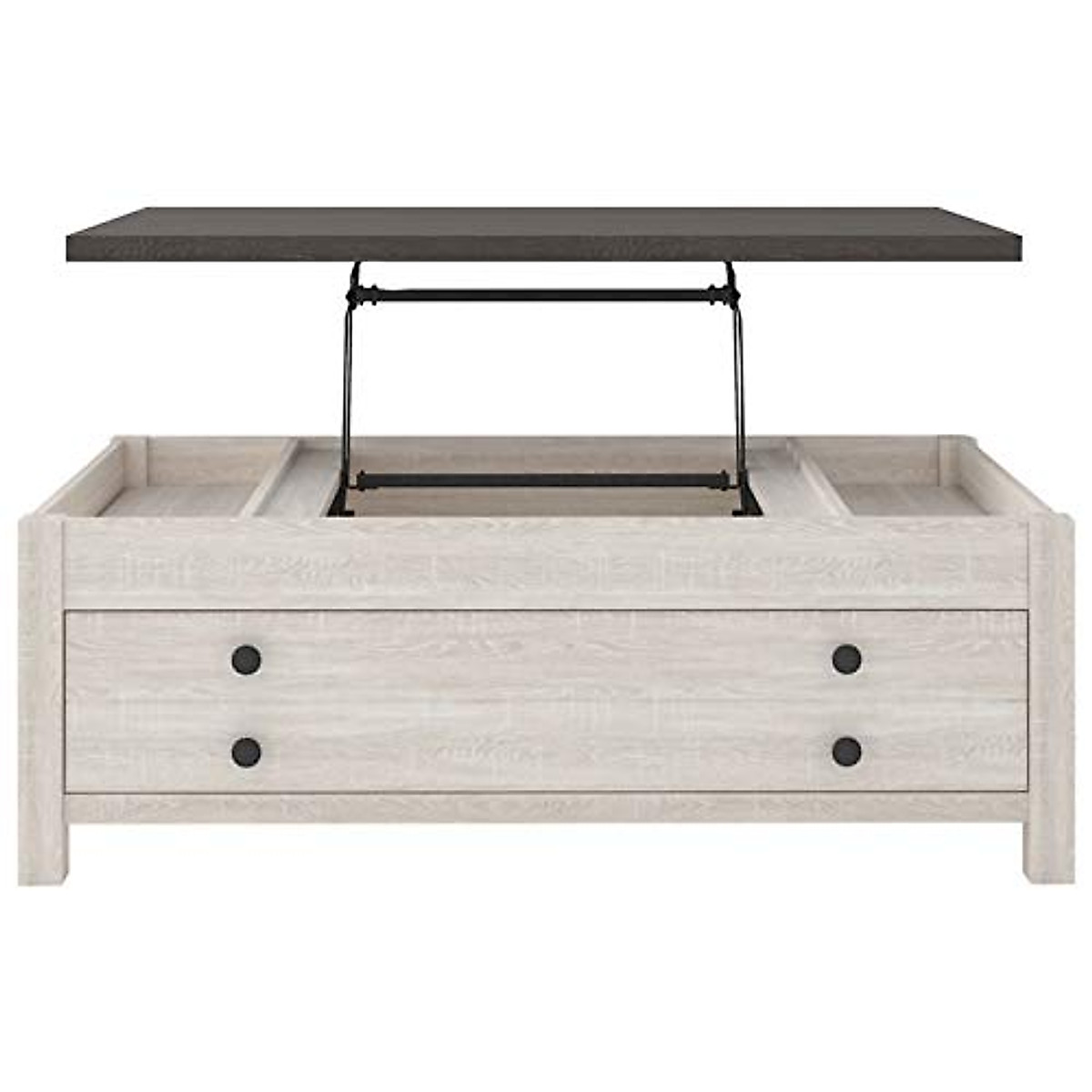 Signature Design by Ashley Dorrinson Farmhouse Lift Top Coffee Table with Storage, Antique White & Brown
