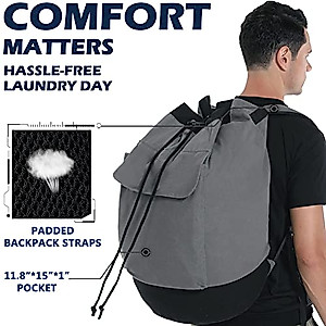 Laundry Bag Backpack, Canvas Laundry Backpack for College Students, Large Backpack Laundry Bag, Heavy Duty Laundry Bag with Straps, Laundry Duffle Bag, Laundromat Bag for Dorm Room, Apartment, Camping