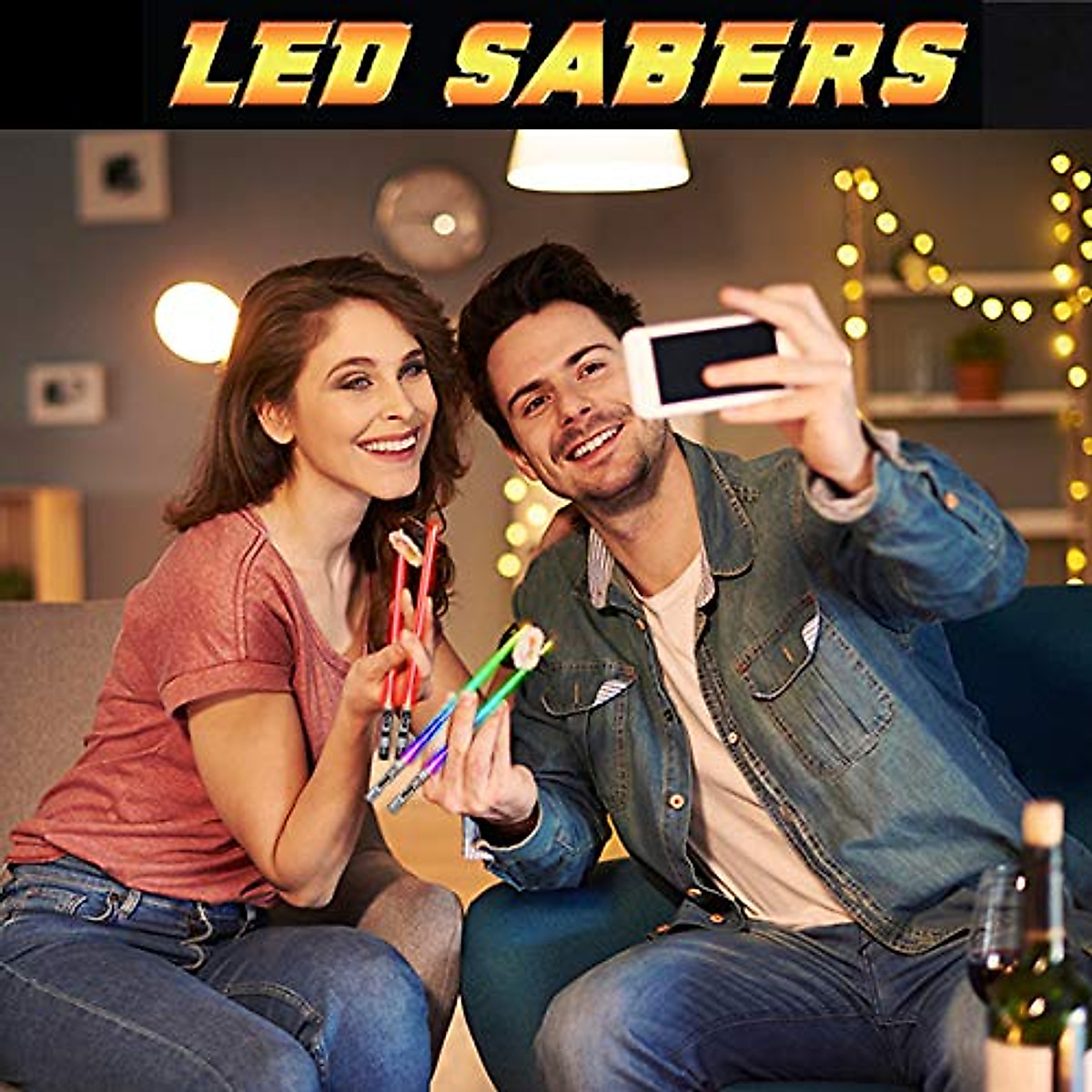 LIGHTSABER CHOPSTICKS LIGHT UP STAR WARS LED Glowing Light Saber Chop Sticks REUSABLE Sushi Lightup Sabers Removable Handle Dishwasher Safe 8 Color Modes 1 Pair