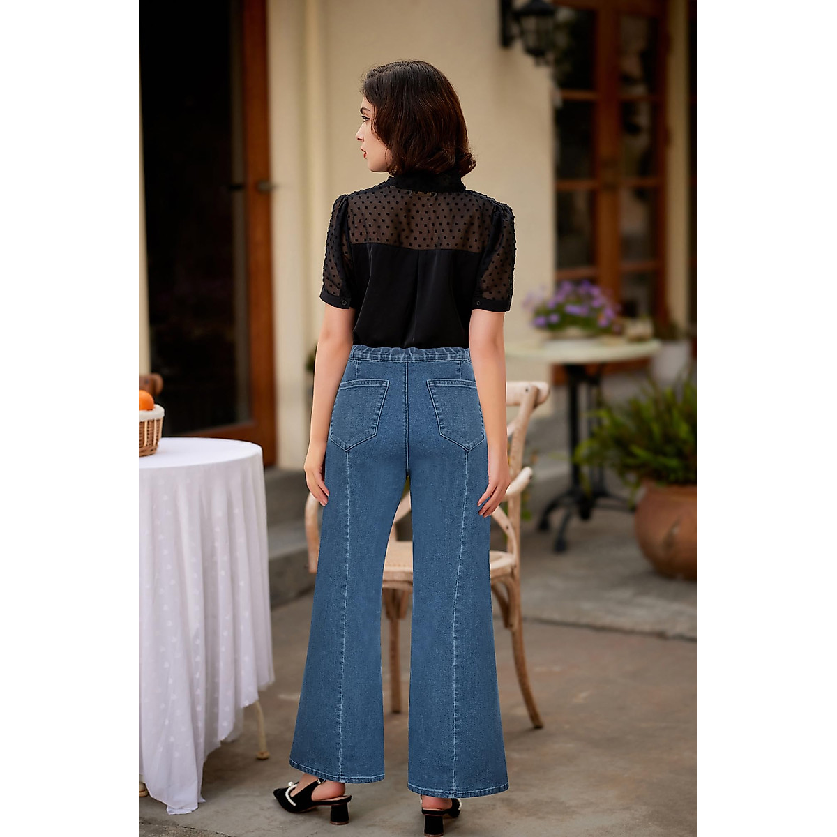 Belle Poque Womens Flare Jeans High Waisted Wide Leg Baggy Jean for Women Stretch Denim Pants Size 8 Size 10 Light Blue