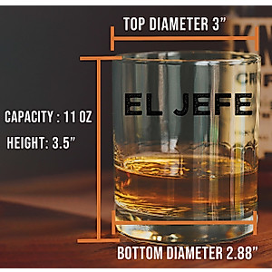 Spotted Dog Company Printed 11oz Whiskey Glass - El Jefe/The Boss - Boss Day Gift, Manager Director Gift - Grit, National Boss Day Gifts Best Boss Ever Funny