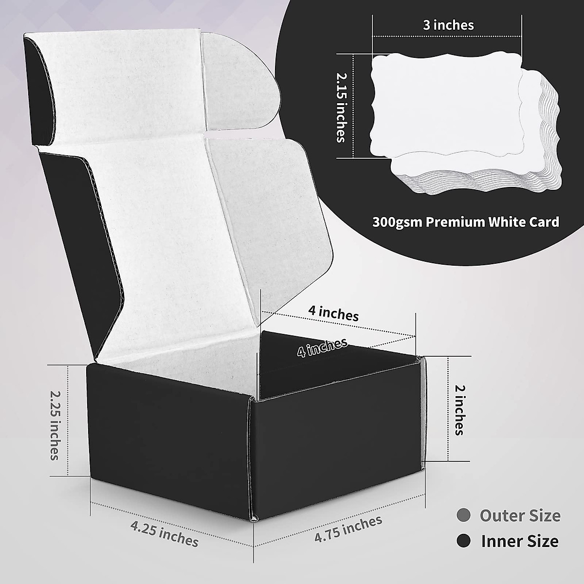 24 Pack Small Black Gift Boxes Corrugated Packaging Mailers for Small Business, Recyclable Cardboard Mailing Boxes with 24 Pieces Blank Gift Cards and Paper Fillers (4x4x2 Inch, Black, 24 Pack)