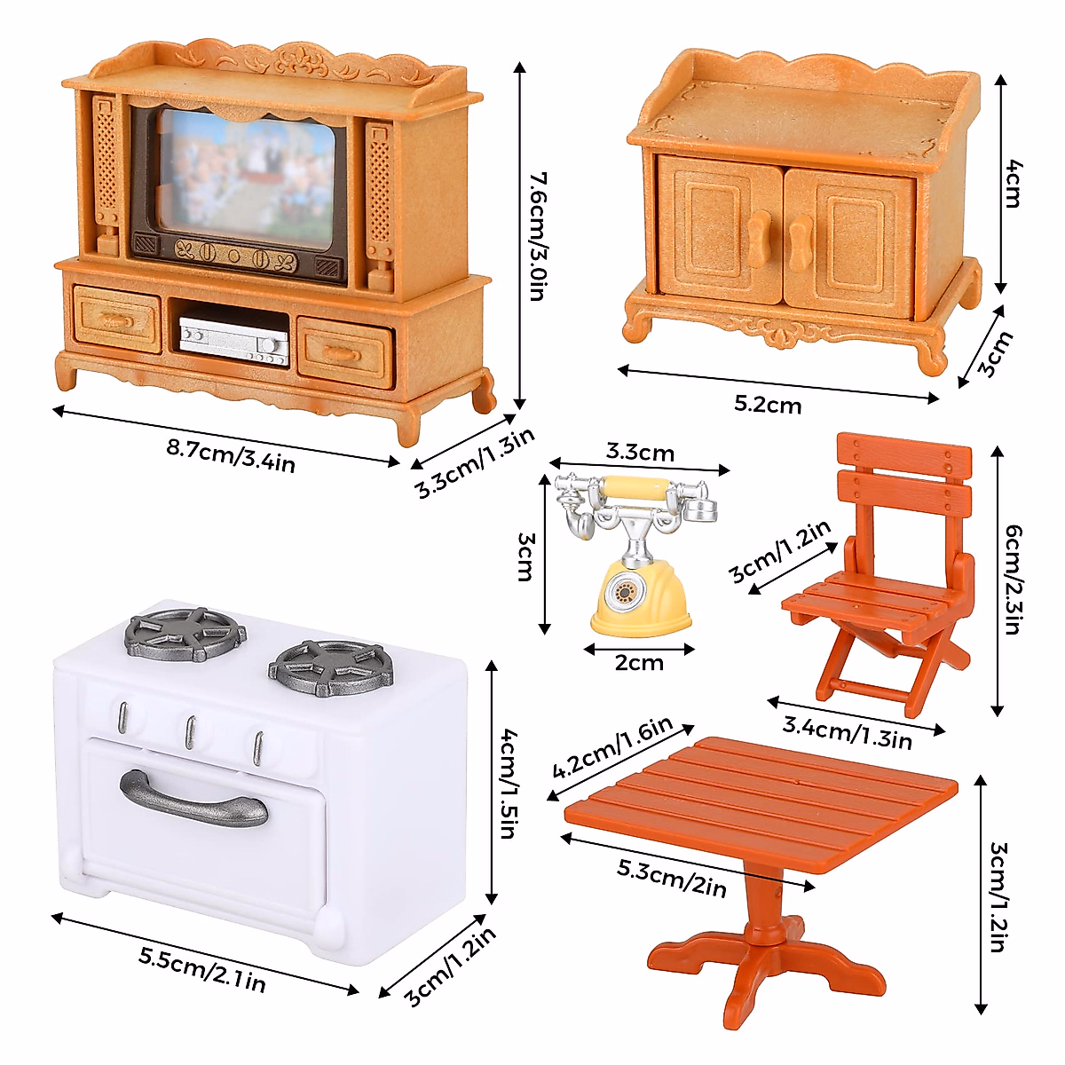 26pcs Miniature Dollhouse Furniture, 1:12 Doll House Furniture Table Chair TV Cabinet Set, Kitchen Pretend Play Toys with Cooktop Kettle, Mini Dollhouse Accessories for Birthday Christmas Party Gift