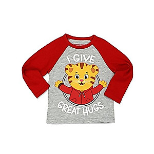 Daniel Tiger Toddler Boys Girls Long Sleeve Tee (2T, Red/Grey)