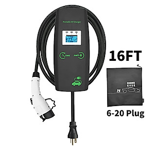 K.H.O.N.S. Portable EV Charger Level 2 J1772 6-20 Plug 16A/25FT Cable for Indoor and Outdoor Charing (G1S-5C)