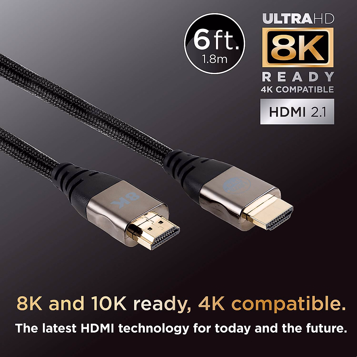 UltraPro 8K HDMI 2.1 Cable, 6ft. High Speed 48Gbps, 8K @ 60Hz, 4K 1440p 1080p @ 120Hz, HDR VRR eARC QMS, Compatible with PS5 Xbox Series X Roku TV, Streaming, TV, Monitor, All HDMI Devices, 57347