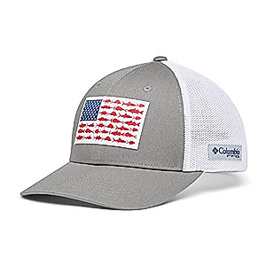 Columbia Unisex PFG Mesh Fish Flag Ball Cap, Titanium/White, S/M