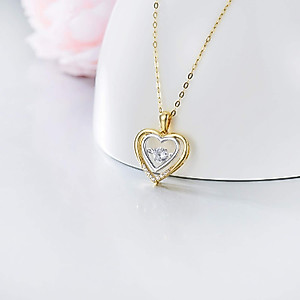 SISGEM 14k Gold Created Moissanite Heart Pendant Necklace for Women, Real Gold Anniversary Jewelry for Wife, Gifts for Her, 16+1+1"