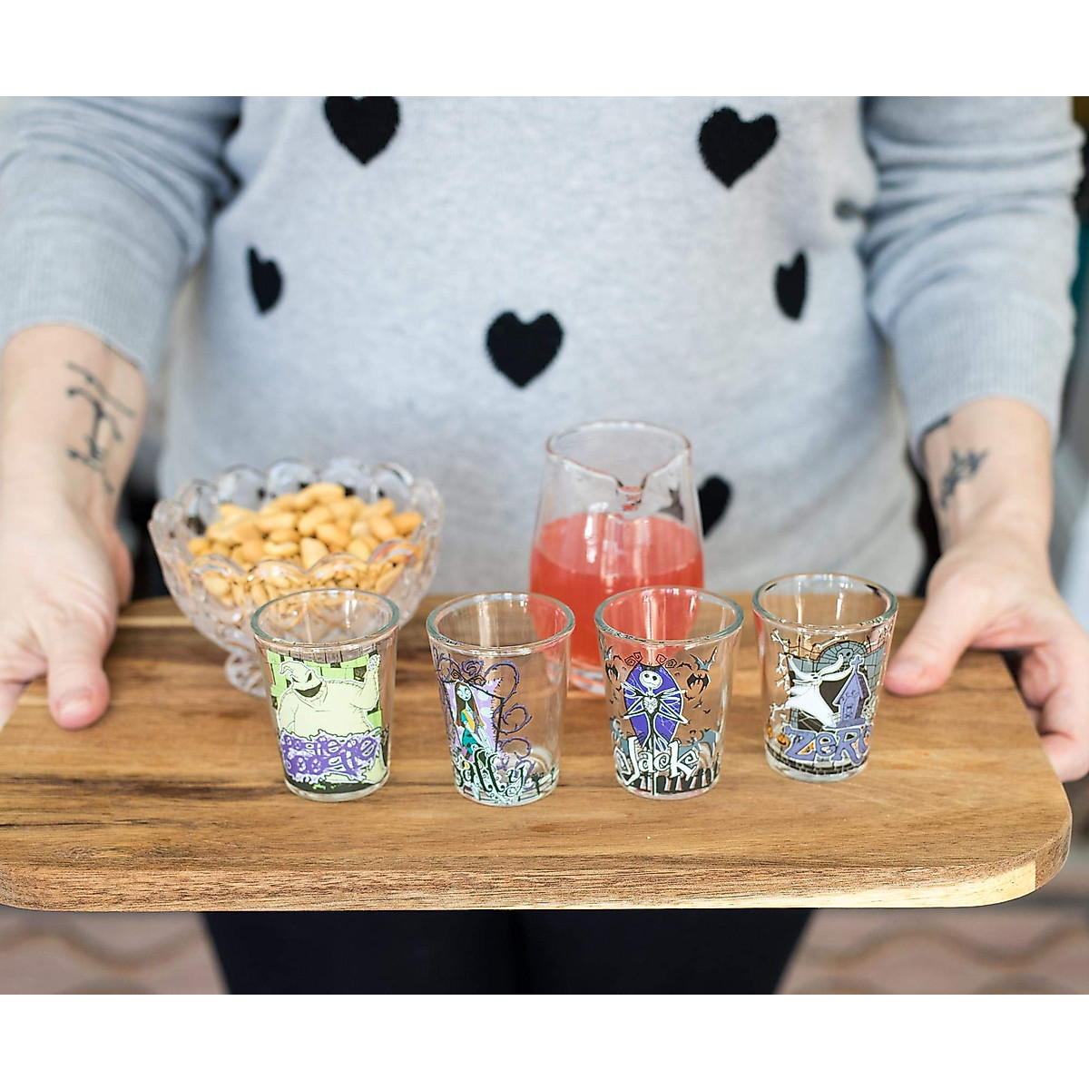 Silver Buffalo Disney Nightmare Before Christmas Character Portraits 4-Piece Mini Glass Set, 1.5 Ounces