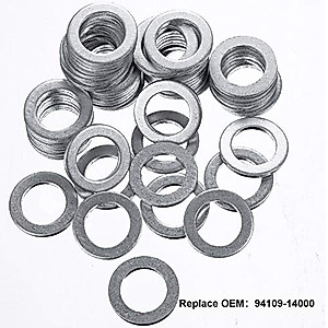Mudder 50 Pieces Aluminum Engine Oil Drain Plug Washer Gaskets Compatible with Honda Part 94109-14000