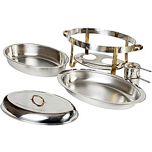 6 Quart Gold Accented Oval Chafing Dish, Full Size Stainless Steel Chafer and Buffet Food Warmers Sets Tray Buffet Catering for Banquets Party (1)