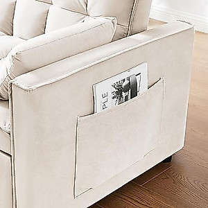 3 in 1 Convertible Sleeper Sofa Bed ,Modern Futon Loveseat Couch Pullout Bed, Velvet Upholstered Small Love Seat Lounge w/Reclining Backrest, Toss Pillows, Pockets, Furniture for Living Room Office