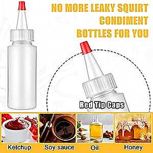 80 Pcs 2 oz Plastic Small Condiment Squeeze Bottles with Red Tip Caps Squirt Refillable Round Mini Squeeze Bottle for Glues Paints Arts Craft Sauce Ketchup Oil Icing Cookie Food Decorating BBQ Syrup