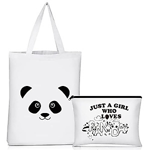 Eccliy 2 Pieces Panda Cosmetic Bag Makeup Zipper Pouch Bag Women Panda Tote Bag Just a Girl Who Loves Pandas for Girls Birthday Christmas Day Gift