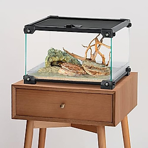 OIIBO Small Glass Reptile Terrarium 12.2" x 12.2" x 7.8" Top Feeding Reptile Tank Full View Visually Appealing Reptile Amphibians Habitat Enclosure