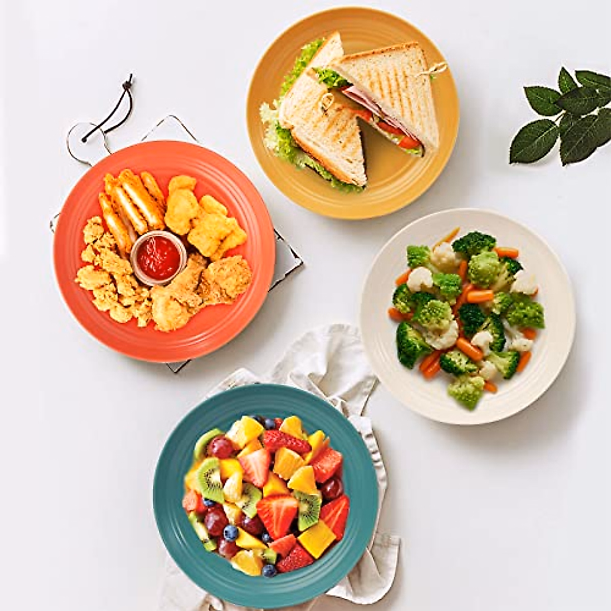 OAMCEG 12 Pack Plastic Plates Reusable 9 Inches Unbreakable Eco-Friendly Lightweight Wheat Straw Plates, Salad Plates, Camping Plates, Dinner Plates, Dishwasher & Microwave Safe, BPA FREE