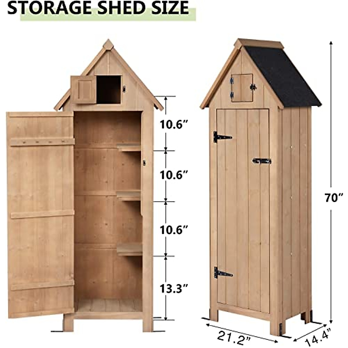 MELLCOM Outdoor Storage Shed, 70" Wood Garden Shed with Lockable Doors, Weather Resistant Tool Shed Organizer for Patio, Garden, Backyard, Lawn