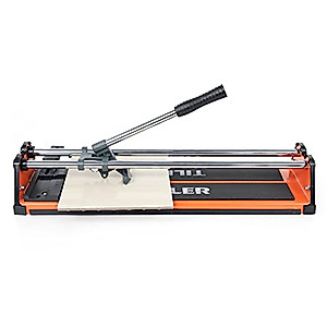 TILER 14 Inch Manual Tile Cutter, Professional Porcelain Ceramic Tile Cutter with Chrome Plated Solid Rails, Tungsten Carbide Cutting Wheel, Adjustable Fence Gauge, Anti-Skid Feet 8103E-2