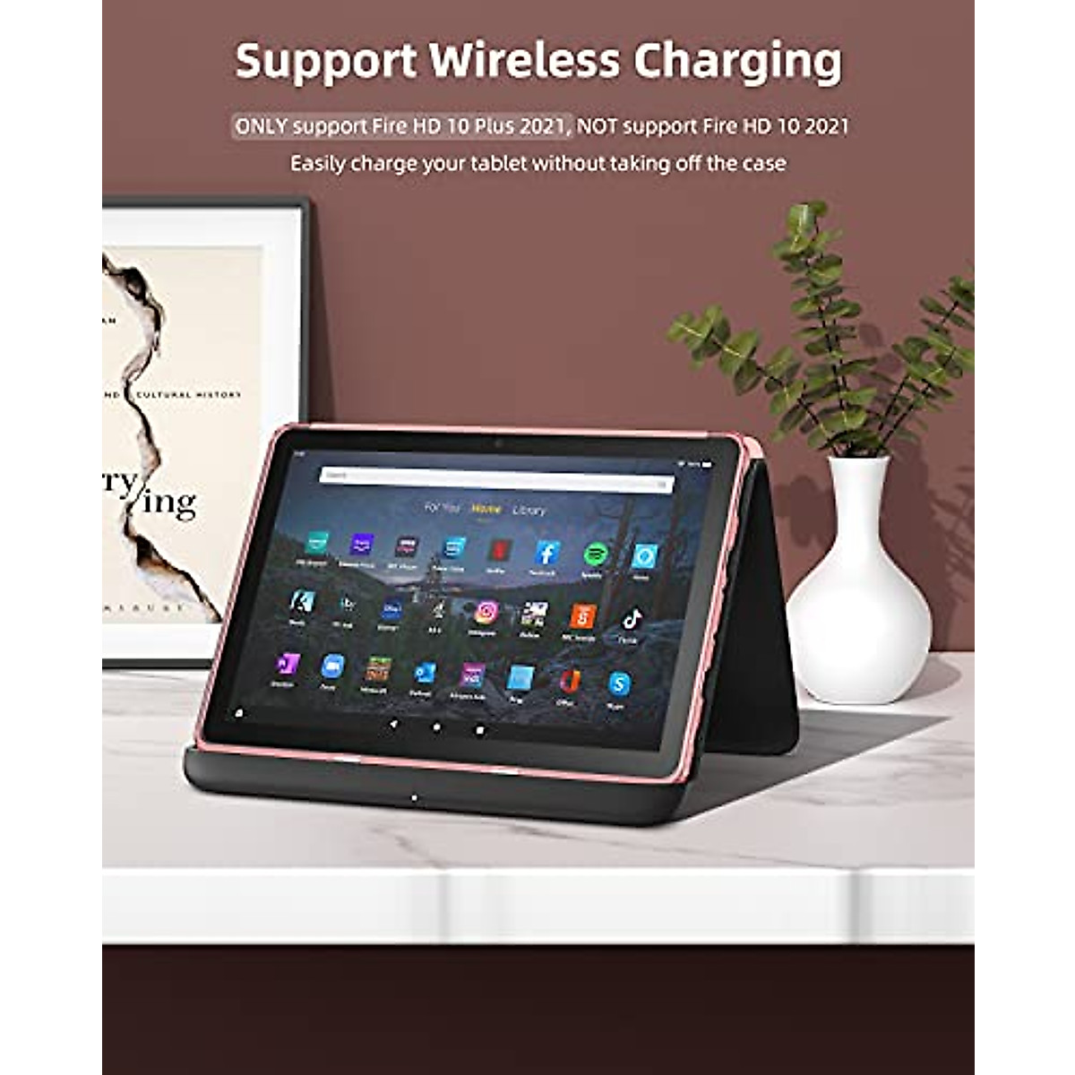 MoKo Case Fits All-New Kindle Fire HD 10 & 10 Plus Tablet (11th Generation, 2021 Release) 10.1", Soft TPU Translucent Frosted Back Cover Protector Multi-Angle Smart Shell, Auto Wake/Sleep, Rose Gold