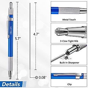 Hiboom Welders Pencil with 12 Pcs Silver Round Refills, Mechanical Pencils Metal Marker with Built-in Sharpener for Pipe Fitter Welder Steel Construction Fabrication Woodworking