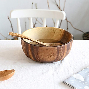 Cabilock Acacia Wood Salad Bowl Wooden Serving Bowl Round Soup Bowl for Fruits Salads Pasta Snack Decoration