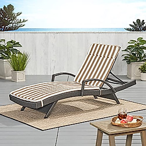 Christopher Knight Home Salem Outdoor Water Resistant Chaise Lounge Cushion, Brown And White Stripes, 79.25" L x 27.50" W x 1.50" H