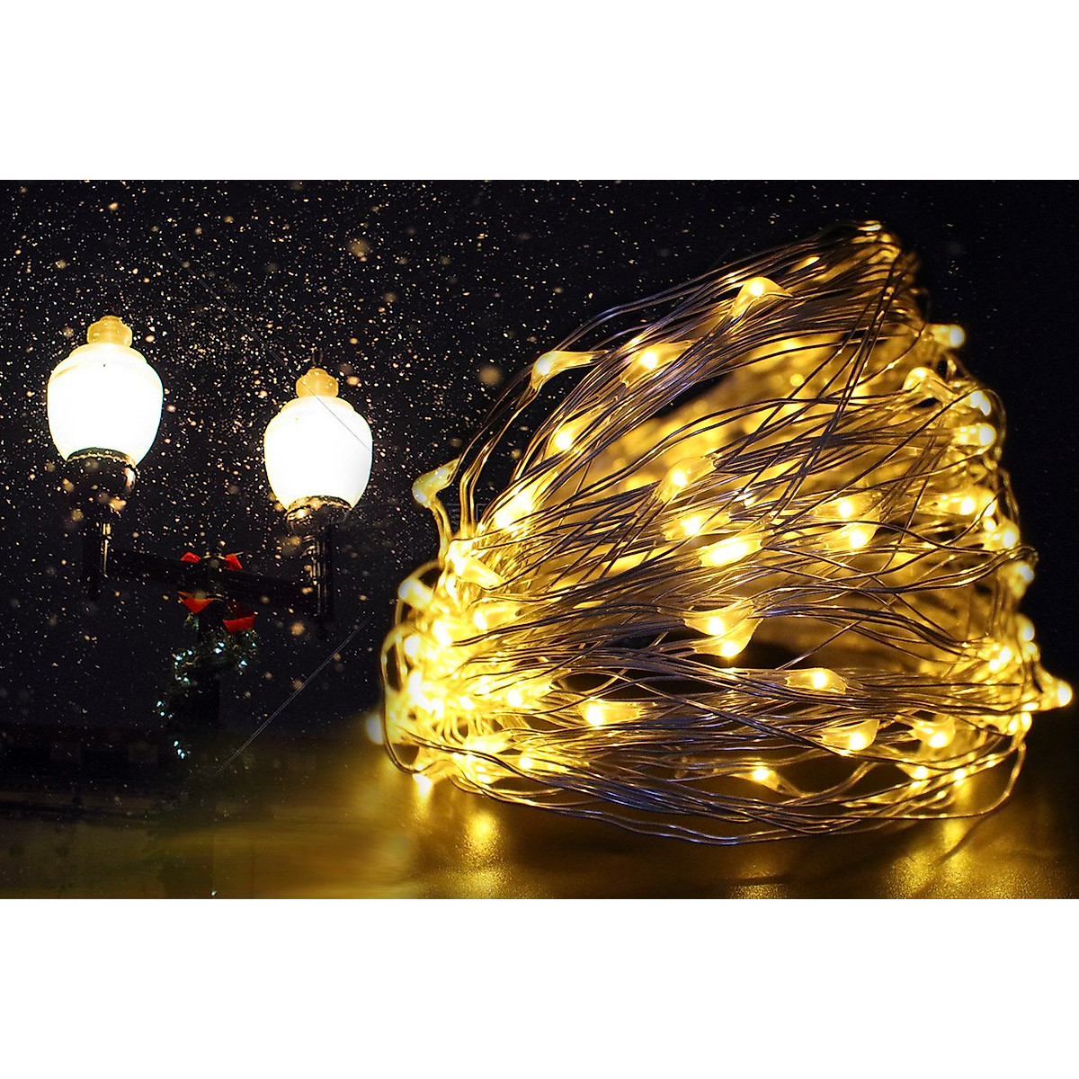 XNNATA Solar String Lights, 33Ft 100 LED Copper Wire Starry String Light, Indoor Outdoor Waterproof Solar Decoration Lights for Gardens, Home, Party Ornaments(Warm White)