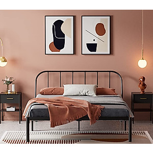 WOHOMO Queen Bed Frame with Hug Me Detachable Headboard, Platform Bed Frame Queen Size with Round Corner 15.75 inch Hight Anti Slip Support, Metal Slat Support, Not Squeak, No Box Spring Needed, Black