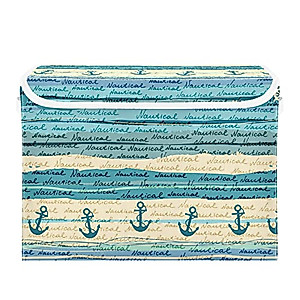 DOMIKING Nautical Large Storage Bin with Lid Collapsible Shelf Baskets Box with Handles Storage Cube for Clothes Toy Gift Storage