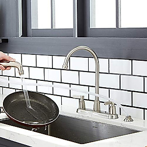 VAPSINT 4 Hole Kitchen Faucet with Sprayer,High Arc Commercial Brushed Nickel Stainless Steel Kitchen Sink Faucet 360 Degree Swivel Pullout Kitchen Faucets for Sink 3 Hole