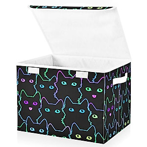DIGTIA Cute Cat Funny Storage Bins with Lids Lovely Animal Foldable Storage Basket with Handles Collapsible Large Fabric Organizer Containers for Clothes Shelves Closet Office Home Bedroom