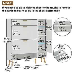 Loomie Shoe Cabinet, Shoe Storage Cabinet with 2 Flip Drawers & Side Cabinet, Narrow Shoe Cabinet with Doors, Hidden Shoe Storage with Adjustable Shelf, Slim Shoe Cabinet for Entryway (White)