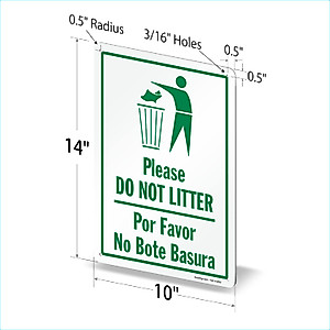 SmartSign 14 x 10 inch “Please Do Not Litter, Por Favor No Bote Basura” Metal Sign, 40 mil Laminated Rustproof Aluminum, Green and White, Made in USA