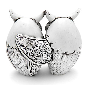 Rockin Owl Figurine Couple Set Cute Statue, Unique 2 White Owls Together - Nice Decoration for Home Office, White/Black