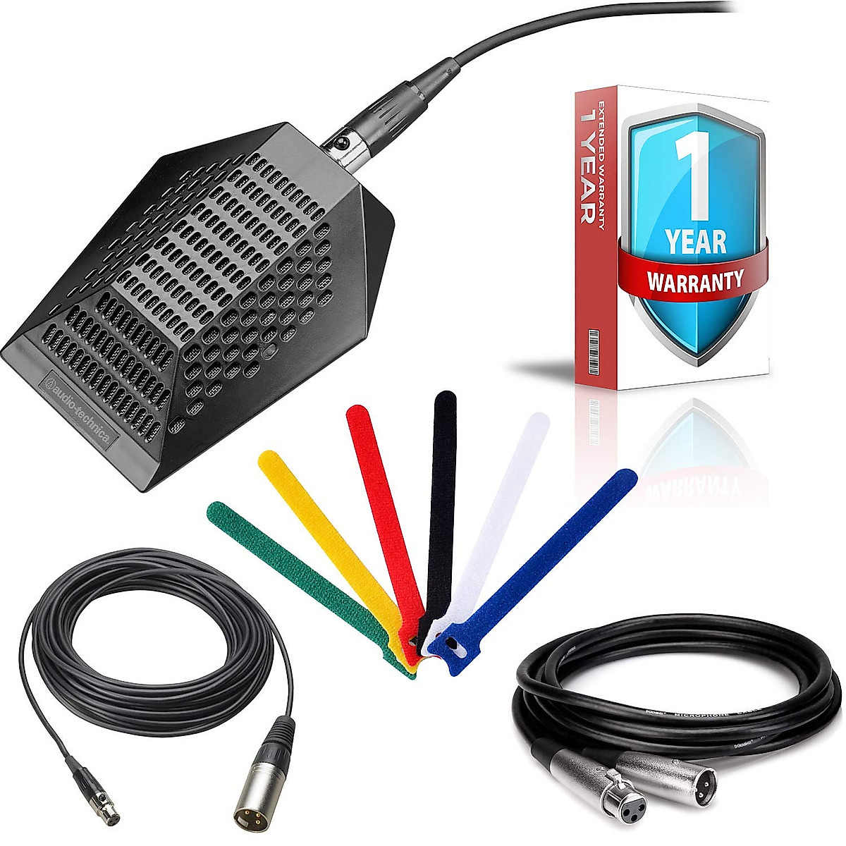 Audio-Technica PRO 44 Cardioid Condenser Boundary Microphone with 10-Foot XLR Cable and 6-Pack Reusable Cable Ties