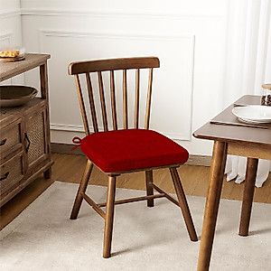 downluxe Indoor Chair Cushions for Dining Chairs, Soft and Comfortable Textured Memory Foam Kitchen Chair Pads with Ties and Non-Slip Backing, 16" x 16" x 2", Red, 4 Pack