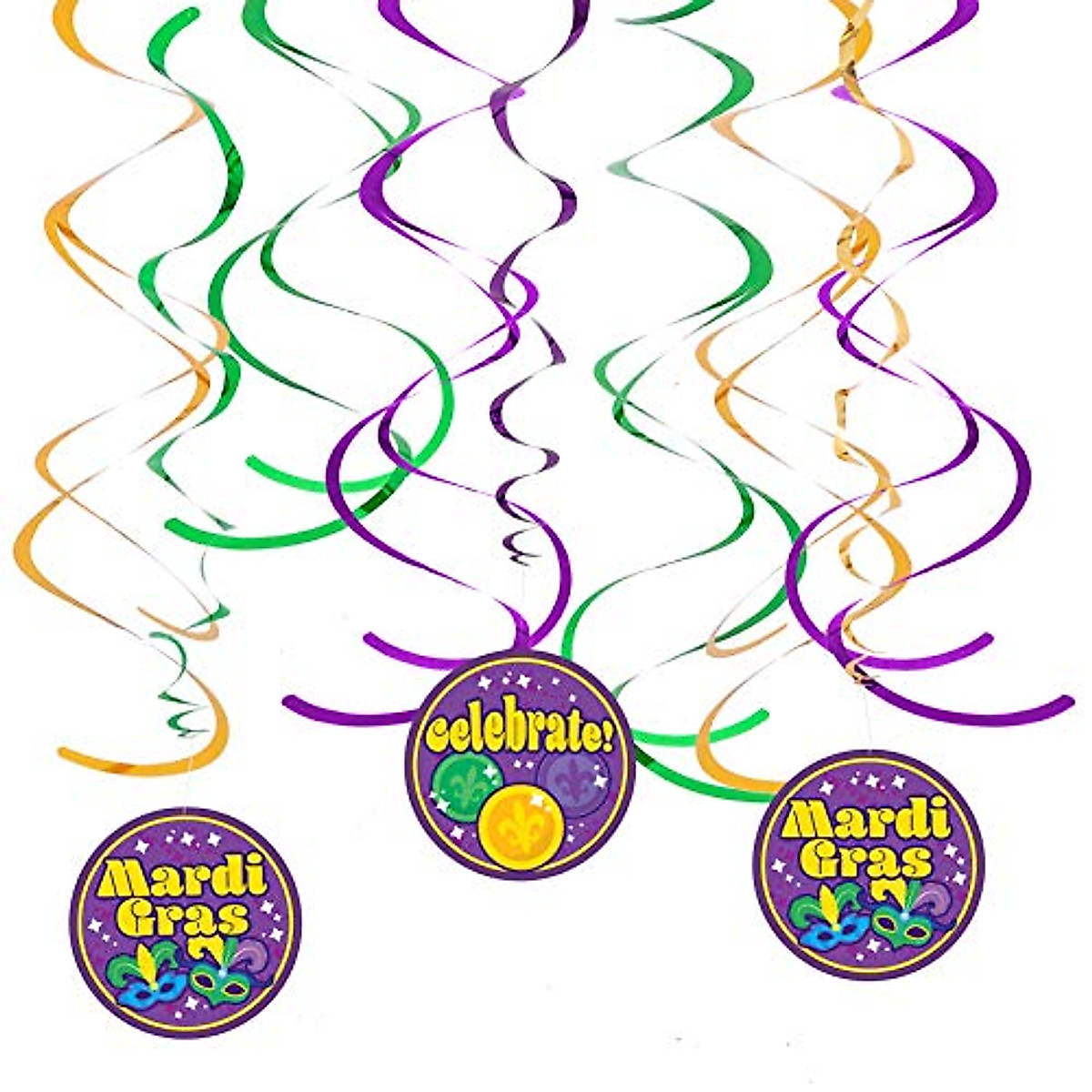 JOYIN 25 PCS Assorted Mardi Gras-themed Set with 24 Hanging Swirls and 1 Strings with Garland Party Decorations Supplies