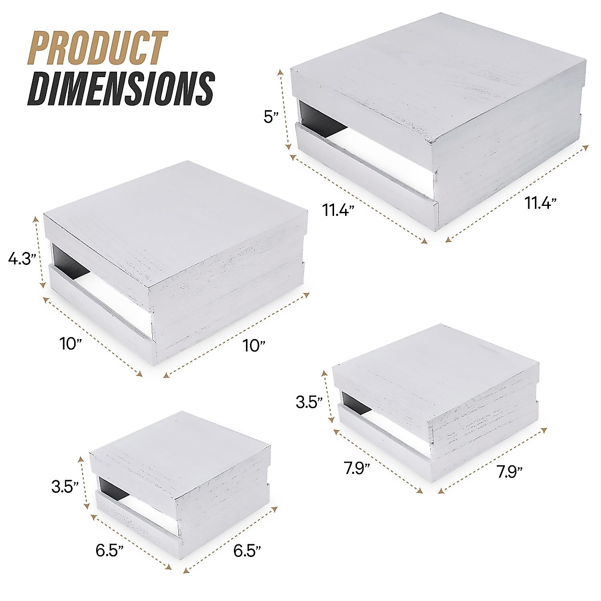 Set of 4 Rustic White Wooden Display Risers: Stackable Rustic Cake Stands, Whitewashed Decorative Cupcake & Appetizer Boxes for Wedding, Birthday, Parties - Versatile Dessert and Food Showcase