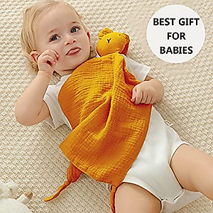 YCHWFF Organic Cotton Muslin Lovey Blanket, Organic Cotton Muslin Bunny & Lion Security Blanket Soft & Breathable Lovie Baby Gifts for Boys and Girls (Beige Bunny/Khaki Lion)