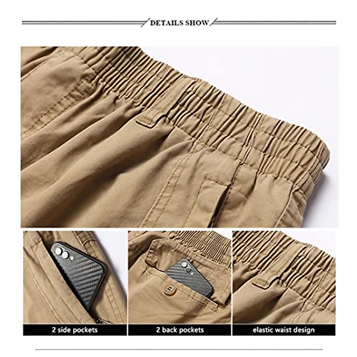 AIFARLD Mens Cargo Pants Elastic Waist Pants Sport Jogger Long Trousers for Hiking Fishing Running Workout Khaki
