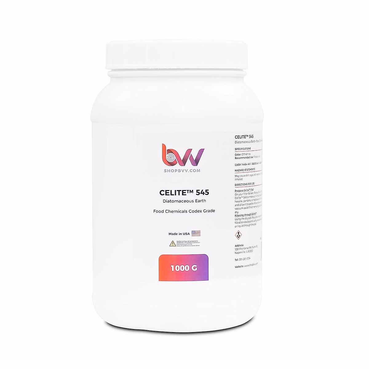 BVV Celite 545 Diatomaceous Earth (Food Codex Grade) 4.5 Micron-1000 Grams