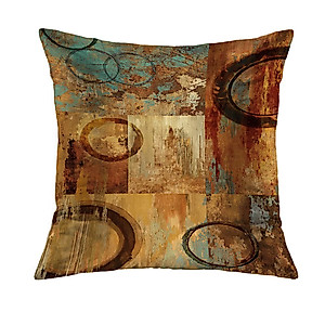 LHAIFA Brown Decorative Throw Pillow Covers 18x18 Set of 4 Teal Pillow Cover Modern Geometry Abstract Art Decorative Pillows for Living Room Bedroom Sofa Couch Outdoor Pillow Covers