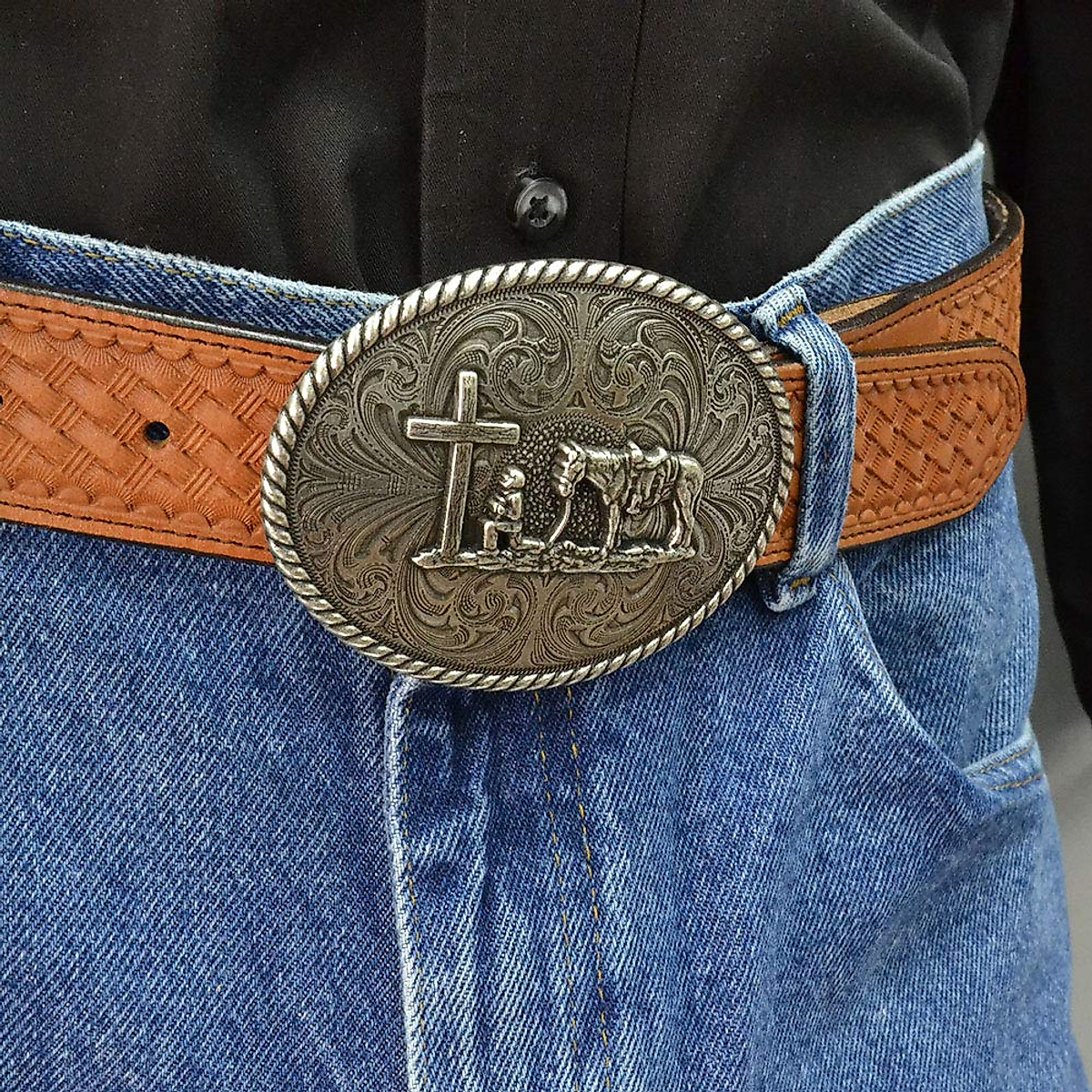 Montana Silversmiths Christian Faith Series Attitude Western Belt Buckle (Christian Cowboy - Antiqued Silver)