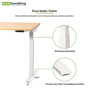 ALFA FURNISHING Advanced 48x30 Inches Standing Desk for Home Office, Dual Motor Electric Adjustable Height Desk, Sit Stand Desk with 4 Pre-Set Memory (48x30, Maple Top + White Frame Dual Motor)