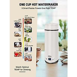 Portable Electric Kettle, Inbuilt ＆ Hidden Cord Upgrade, Travel Electric Water Boiler w/ Current Display, 8 Preset TEMP, Small Capacity Instant Brewing for Tea, Coffee, Milk, On The Go (11.8 Oz)