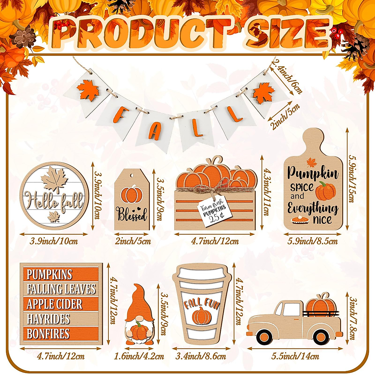 Umigy 14 Pcs Thanksgiving Tiered Tray Decorations Set Fall Pumpkin Farmhouse Table Decor Autumn Gnome Truck Wooden Sign Hello Fall Rustic Table Centerpieces Harvest Wood Blocks Signs for Home Decor
